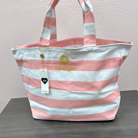 Helen Jon | Bags | Helen Jon Pink And White Striped Tote Bag | Poshmark